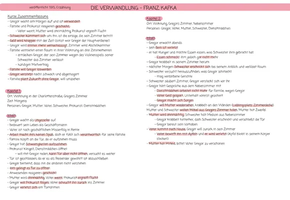Einfach erklärt: Lernzettel Die Verwandlung Franz Kafka in Deutsch ... Einfach erklärt: Lernzettel Die Verwandlung Franz Kafka in Deutsch ...